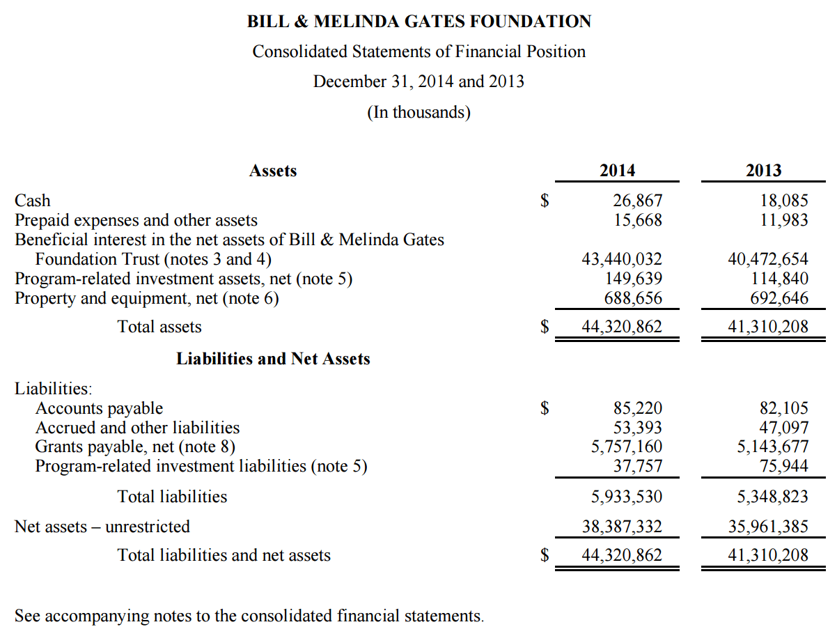 Designing Financial Statements For Non Profits Foundations The Gates Foundation Example 