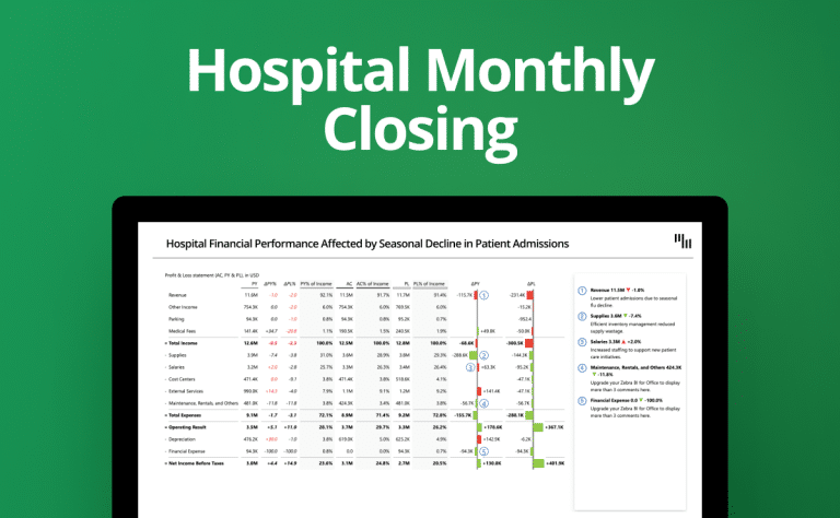 Hospital Monthly Closing P&L Excel Template - Zebra BI